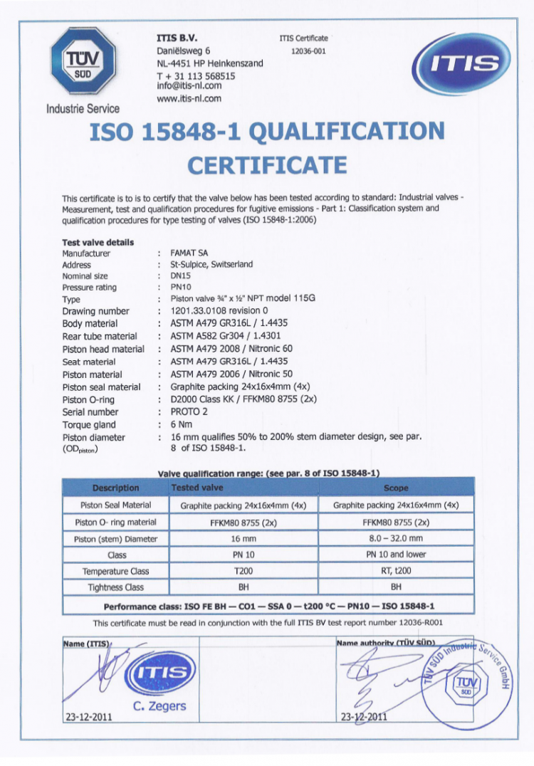 Certification | FAMAT - Engineered Valves